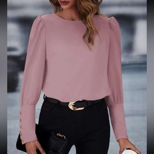 Tops | Luxe Dusty Pink Button Back Puff Sleeve Blouse | Poshmark